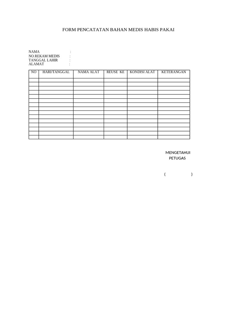 Form Pencatatan Bahan Medis Habis Pakai | PDF