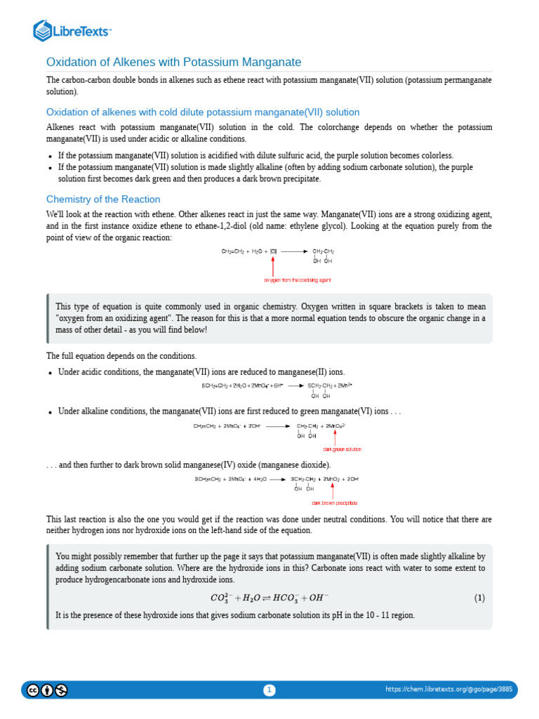 Oxidation of Alkenes With Potassium Manganate | PDF | Alkene | Ketone