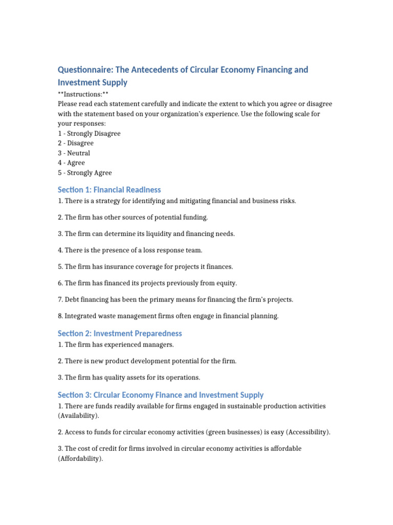 Circular Economy Questionnaire | PDF | Sustainable Business | Economies