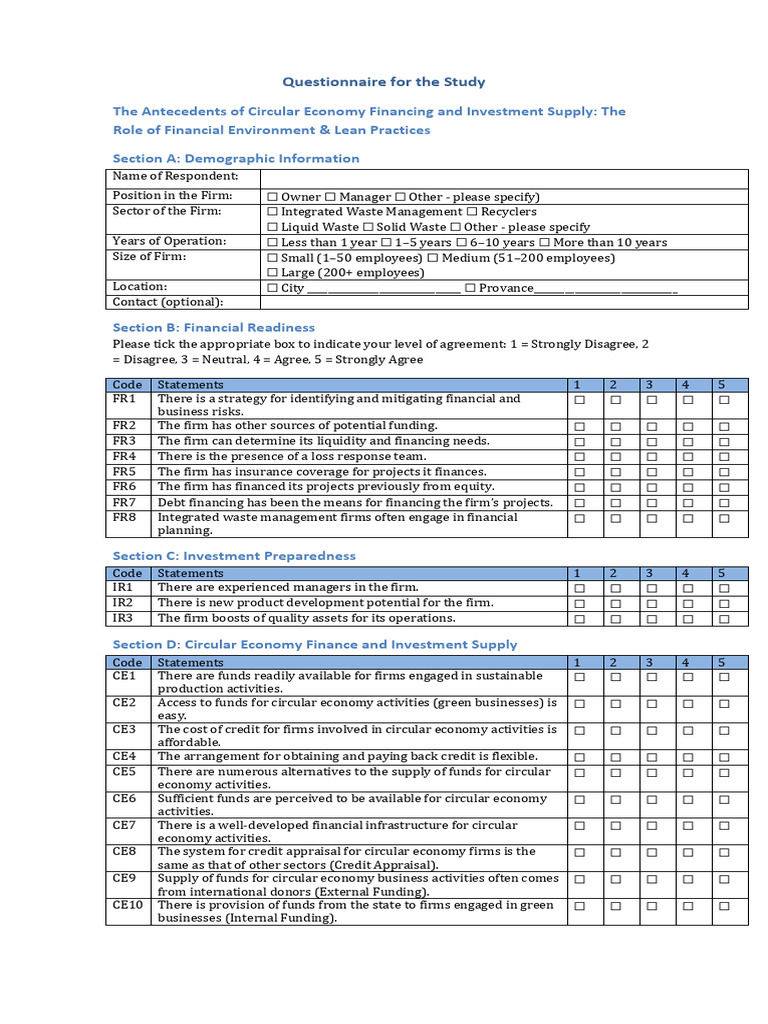 Circular Economy Questionnaire | PDF | Sustainable Business | Gross ...