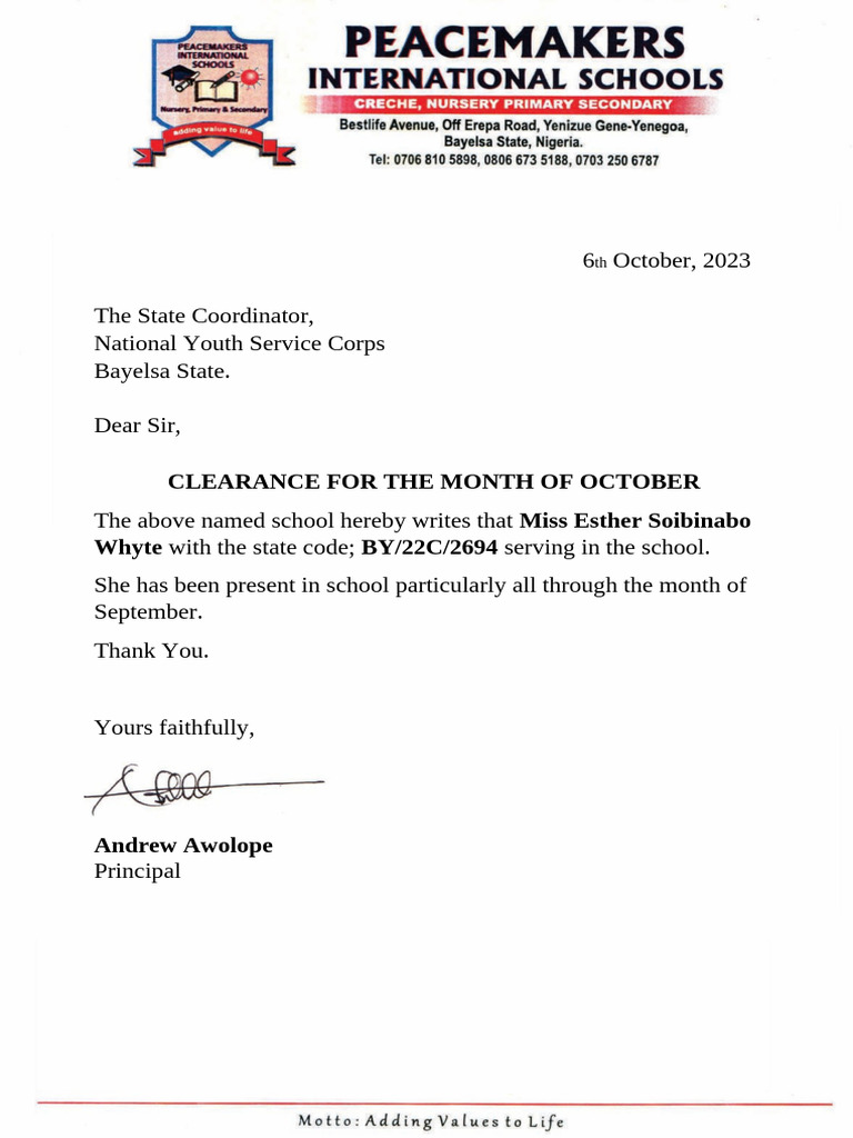 CLEARANCE LETTER | PDF