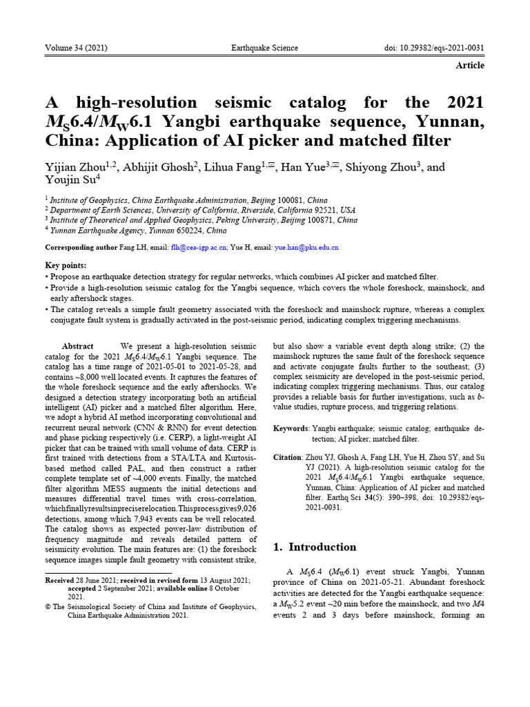 Zhou 2021 EqkSci ...