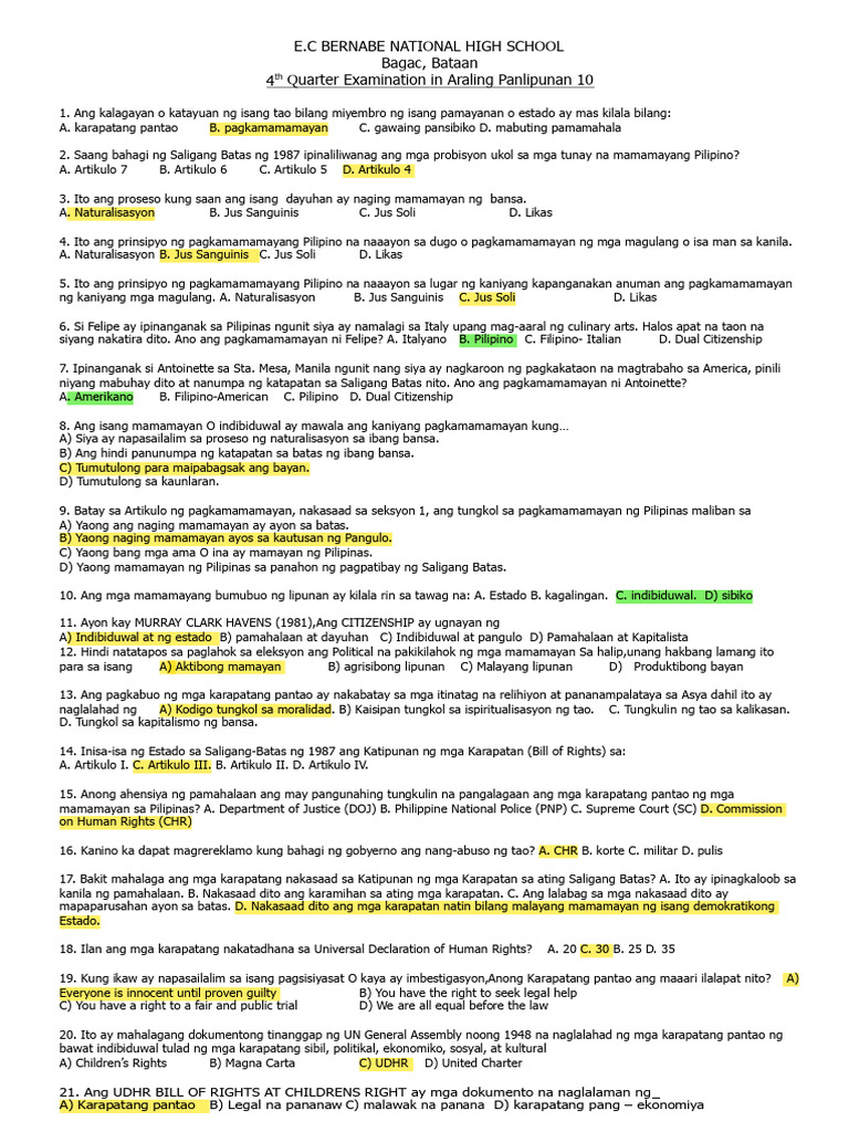 Ap10 4thquarter Reviewer (Exam) | PDF