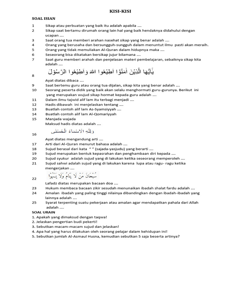 Kisi-Kisi 2024-2025 | PDF