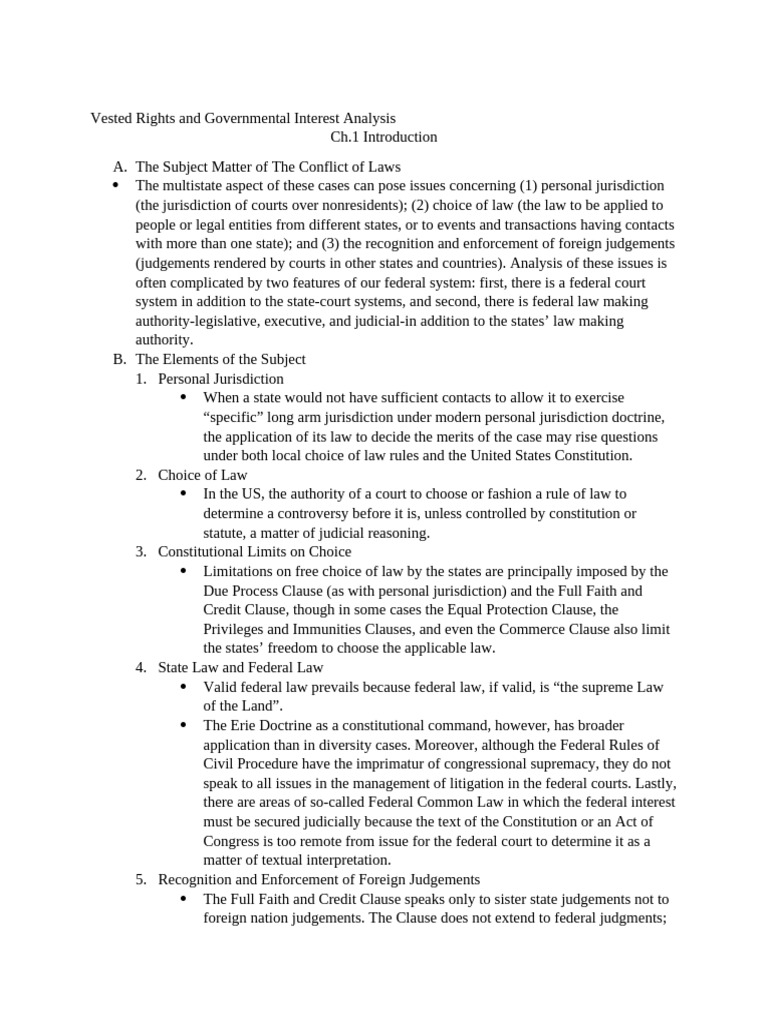 Conflict of Law Outline | PDF | Choice Of Law | Full Faith And Credit ...