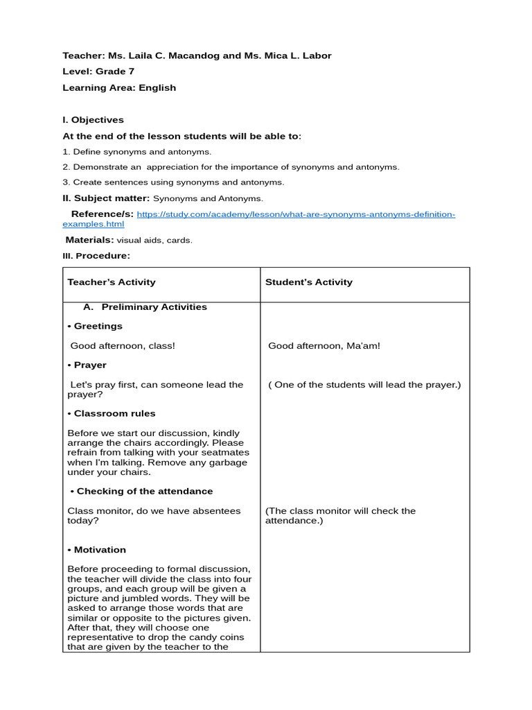 Lesson Plan in ProfEd 7 | PDF