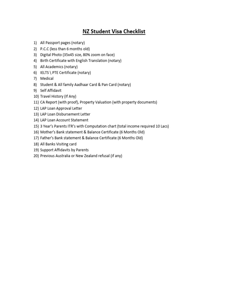 NZ Student Visa Document Checklist | PDF
