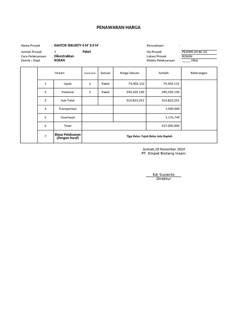 BOQ Kantor Sekurity 6x6 M' Rokan | PDF