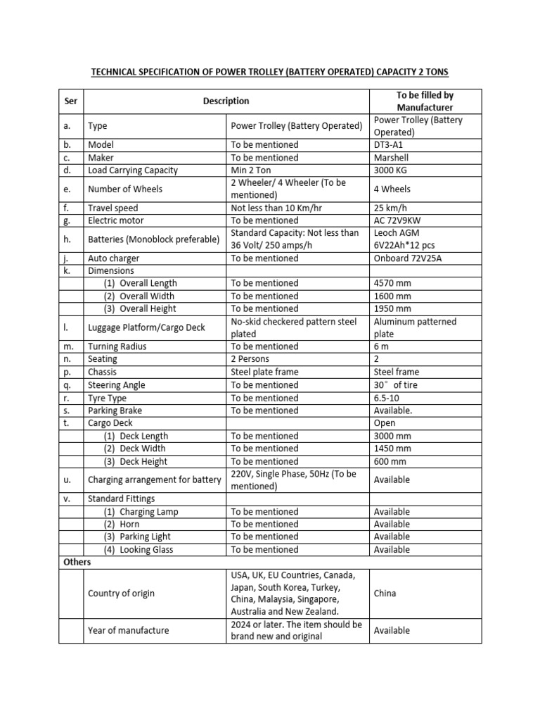 Tech Spec Power Trolley - Complience by Marshell | PDF | Automotive ...