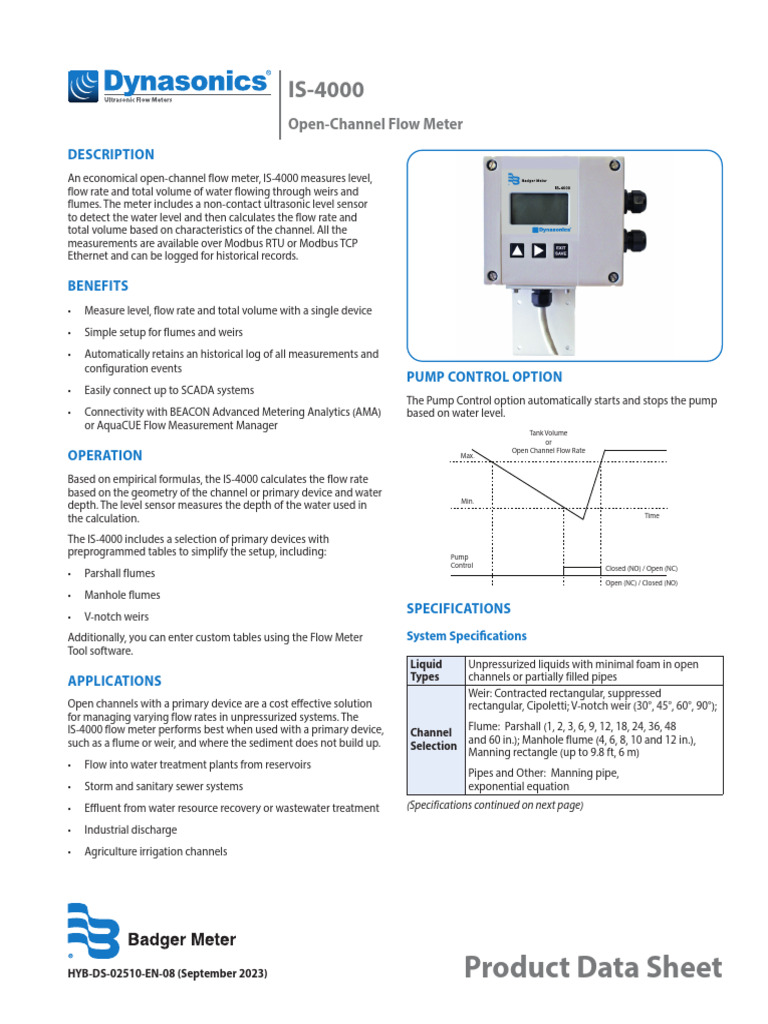 HYB-DS-02510-En_Dynasonics is-4000 Open-Channel Flow Meter Data Sheet ...