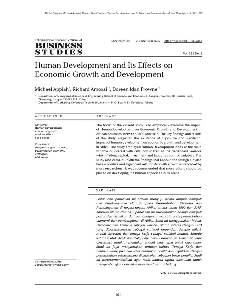 Human Development and Its Effects on Economic Growth and Development ...