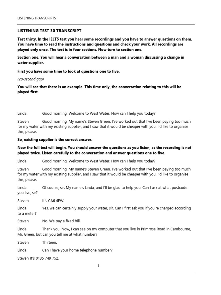 Test 30A - Listening Scripts | PDF | Great White Shark | Sharks