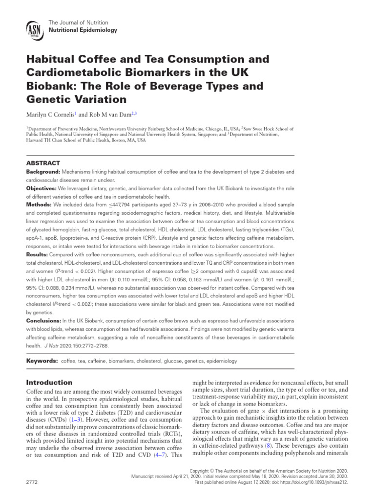 Habitual Coffee and Tea | PDF | Cholesterol | High Density Lipoprotein