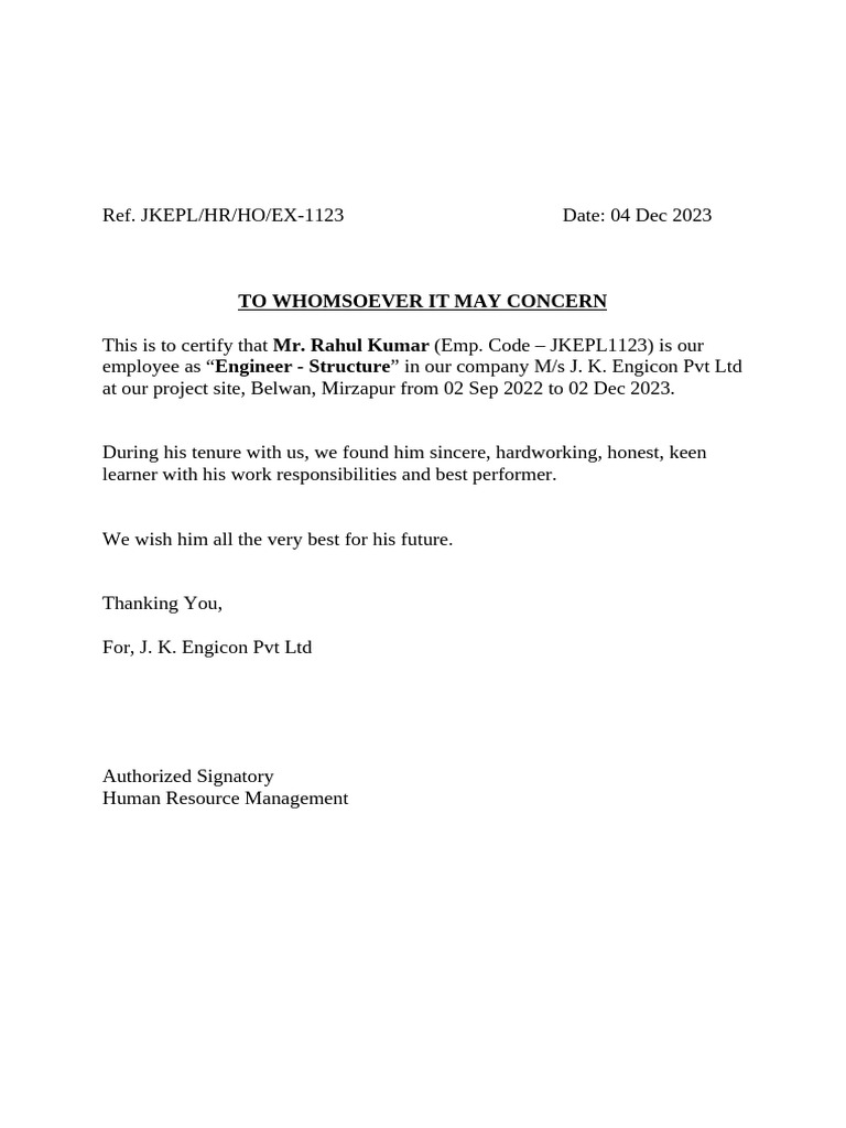 Experience Letter | PDF