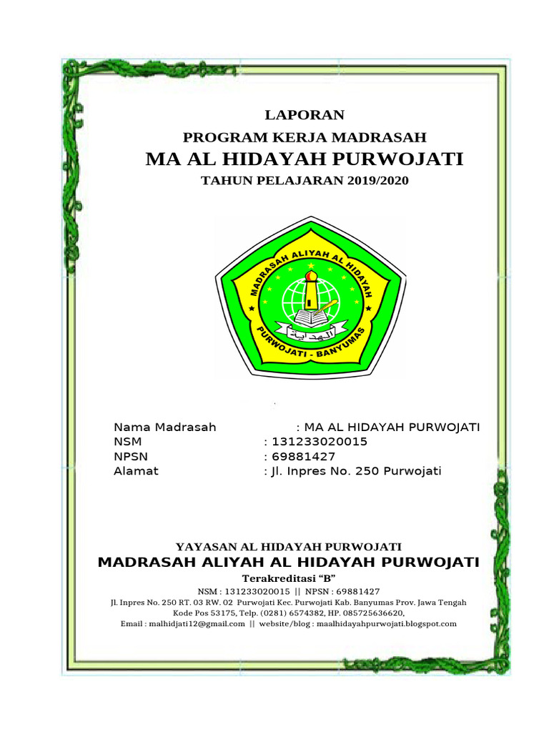 Laporan Program Kerja MA Al Hidayah 2019/2020 | PDF