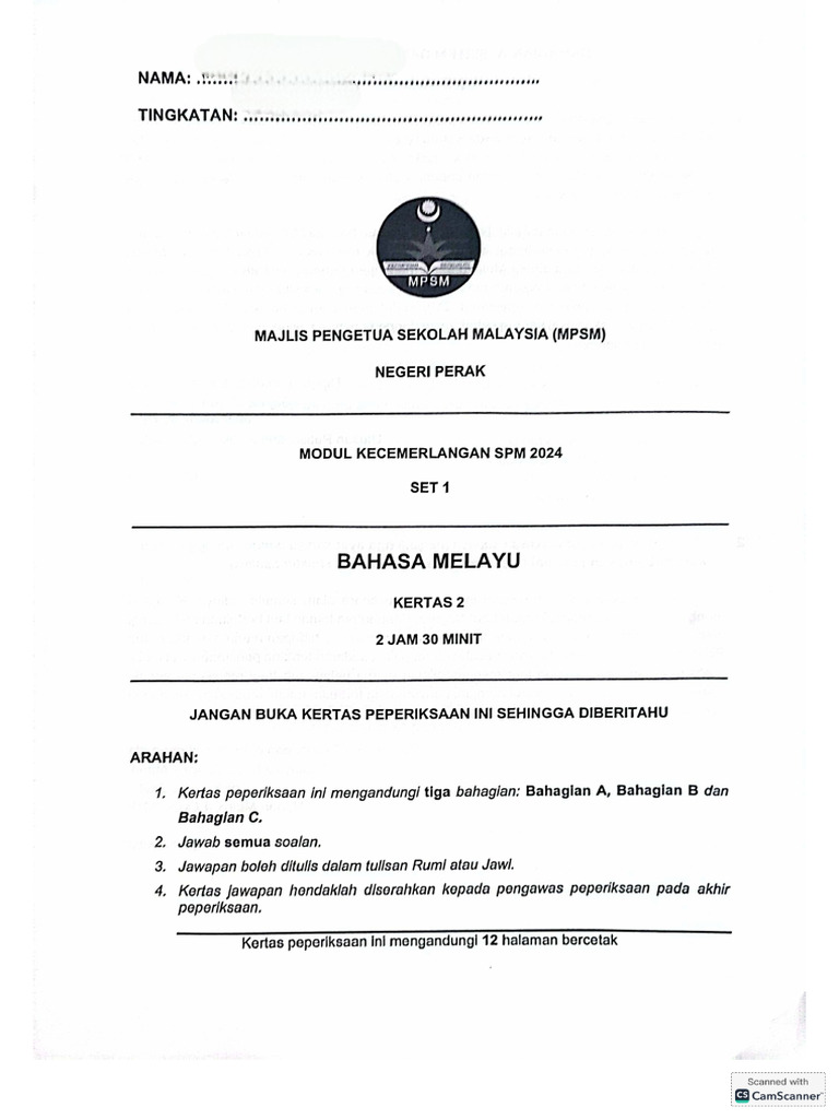 Trial K2 BM SPM 2024 - Perak | PDF