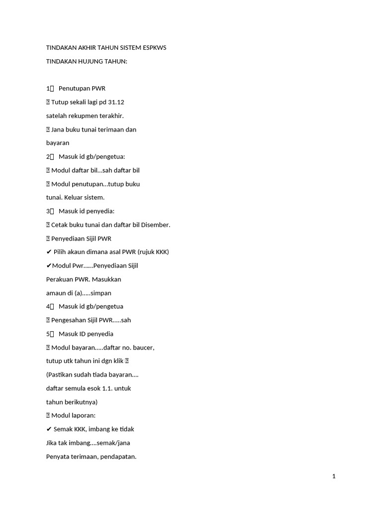 Tindakan Akhir Tahun Sistem Espkws | PDF