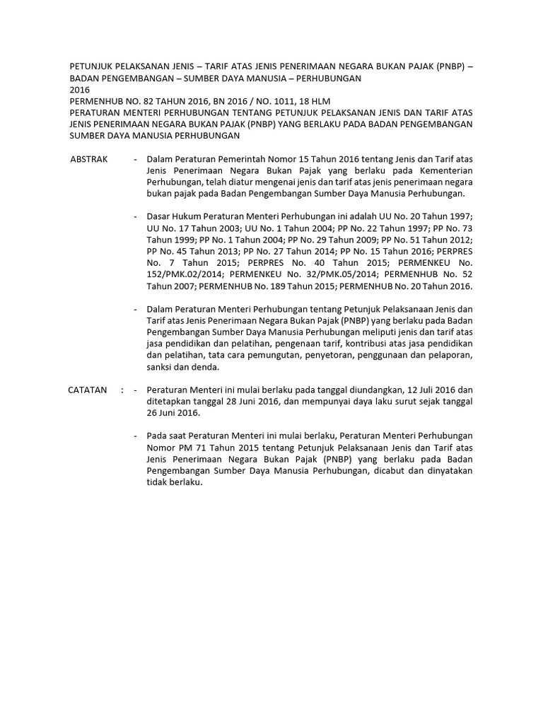 PNBP Perhubungan: Jenis & Tarif 2016 | PDF