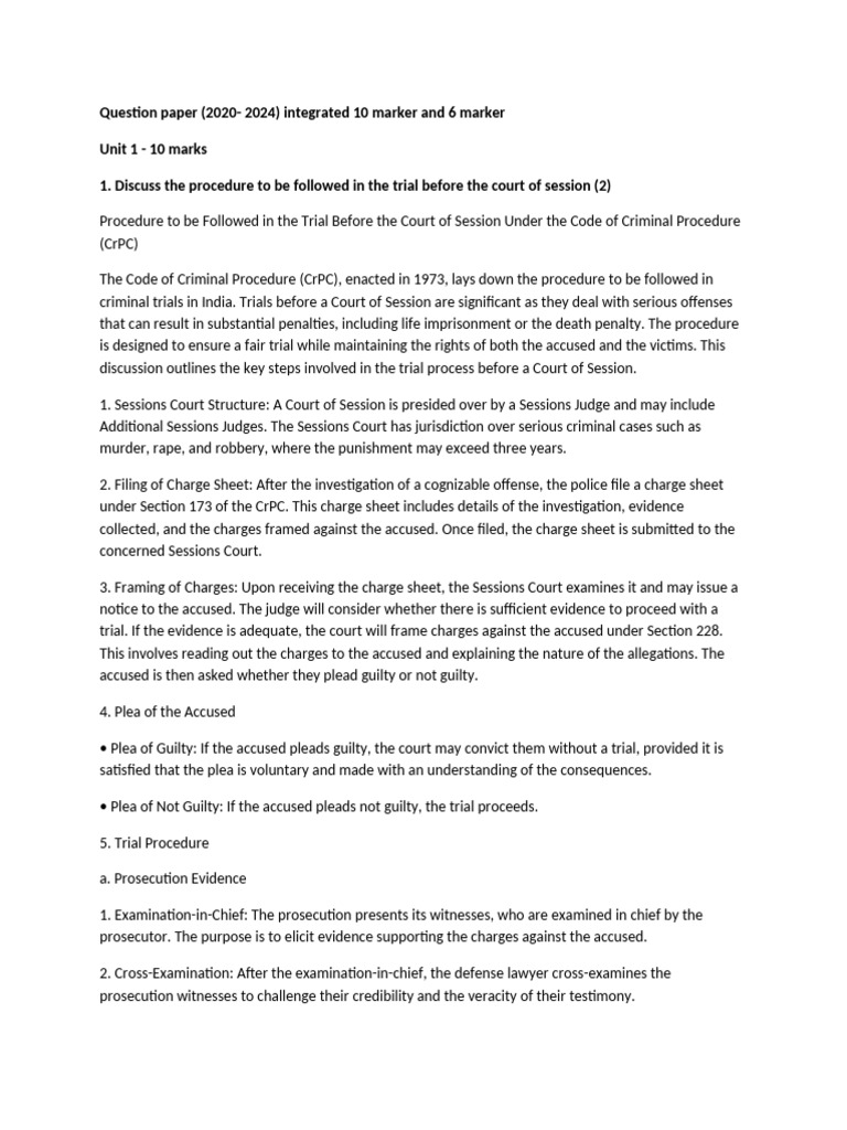 CRPC (Notes With QP) - 140 | PDF | Arrest | Plea