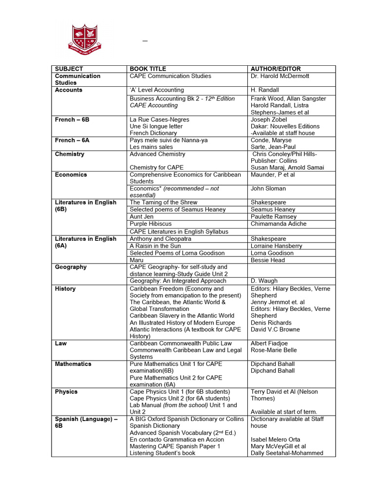 CXC - Sixth-Form-Book-List-2022-2023 | PDF