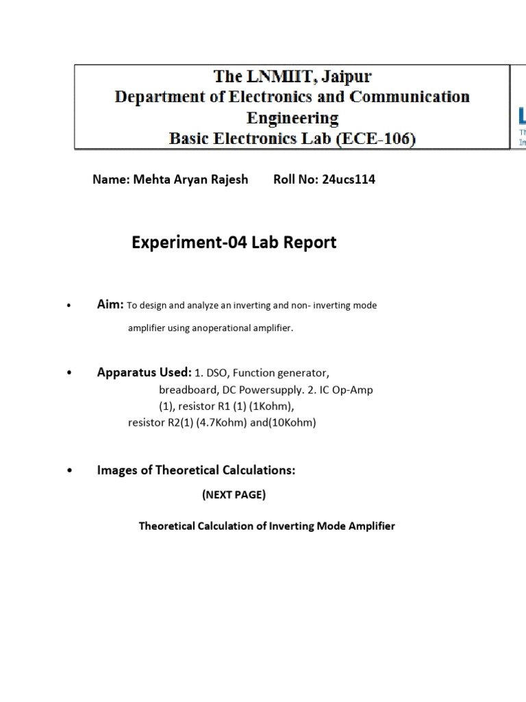 Op-Amp Inverting & Non-Inverting Amplifier Lab Report | PDF