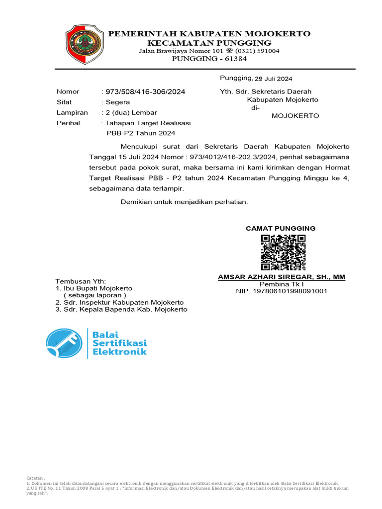 Lap. Realisasi PBB P2 minggu ke 4 kec. pungging | PDF