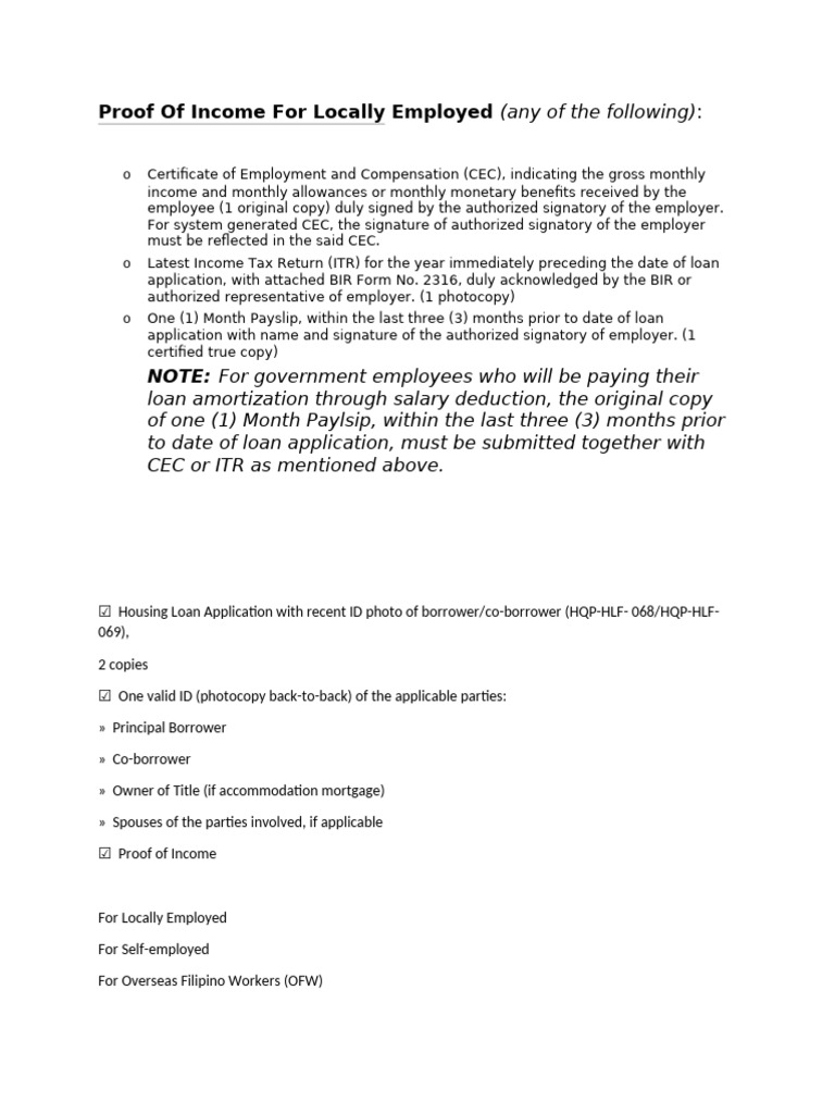 Proof of Income Requirements for Loans | PDF | Notary Public | Loans