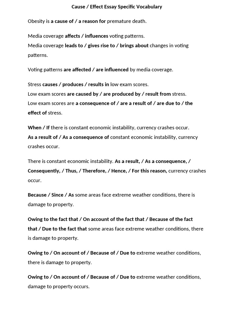 Chapter 7 Cause&Effect Vocabulary | PDF