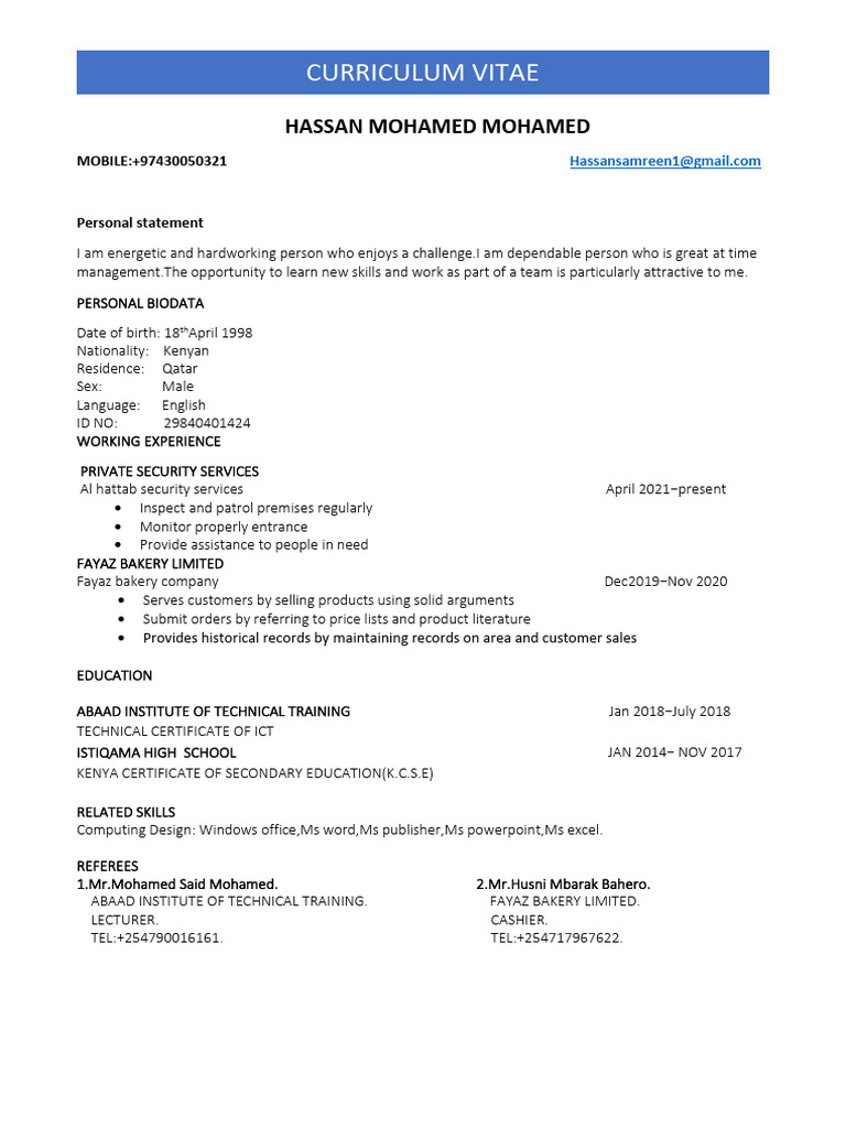 Share Hassan - Mohamed-CV1 | PDF