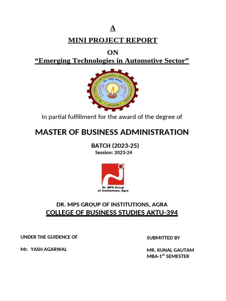 Mini-Project Kunal Gautam Final | PDF | Electric Vehicle | Car