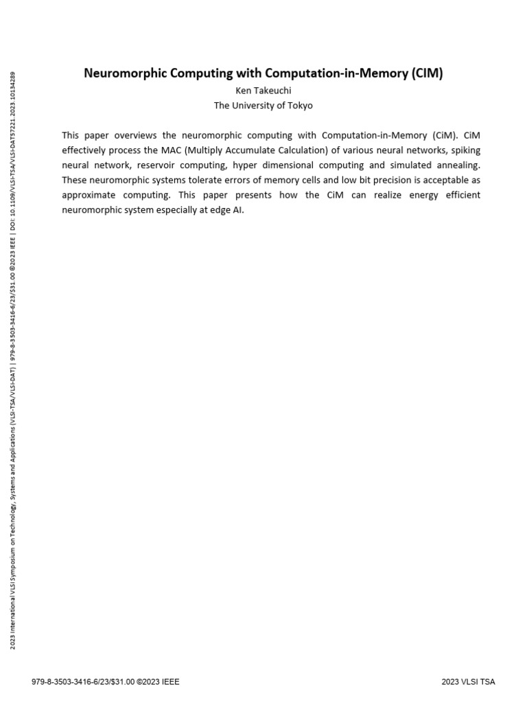 Neuromorphic Computing With Computation In Memory Cim Pdf Applied Mathematics