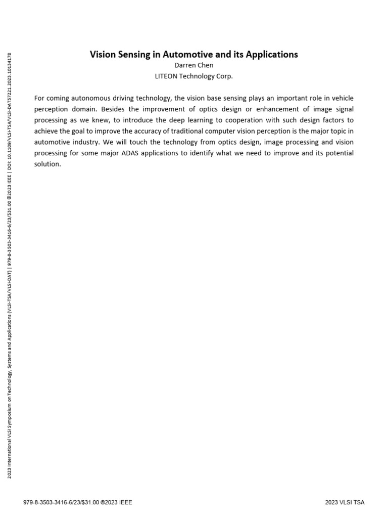 Vision Sensing in Automotive and Its Applications | PDF | Cognitive Science