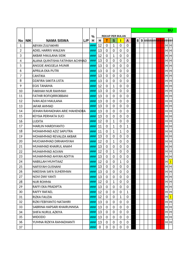 Kehadiran X 1 TA 2024 - 2025 | PDF