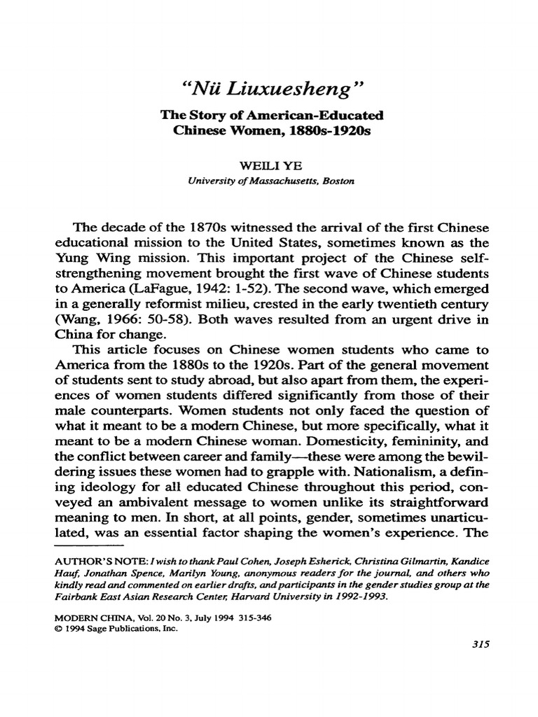 NV Liuxuesehng The Story of American-Educated Chinese Women, 1880s ...