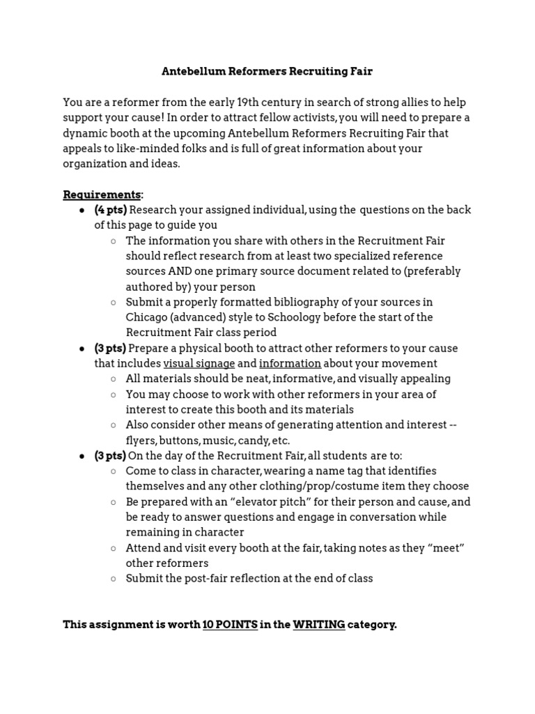 Antebellum Reformers Assignment | PDF