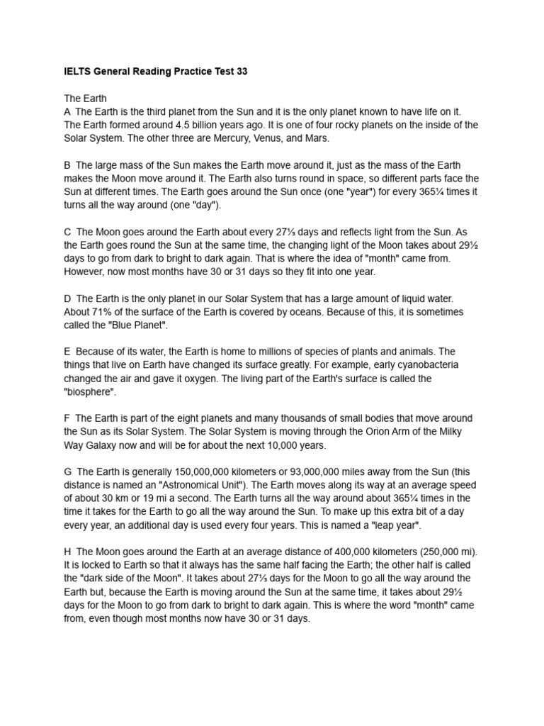 IELTS General Reading Test 33 | PDF | Earth | Sun