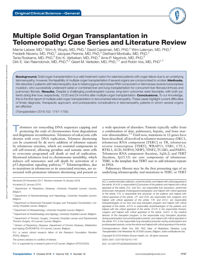 Multiple Solid Organ Transplantation in Telomeropathy Case Series and ...