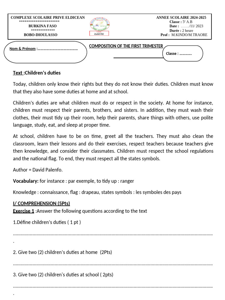 COMPO Anglais 5e | PDF | Syntax | Human Communication