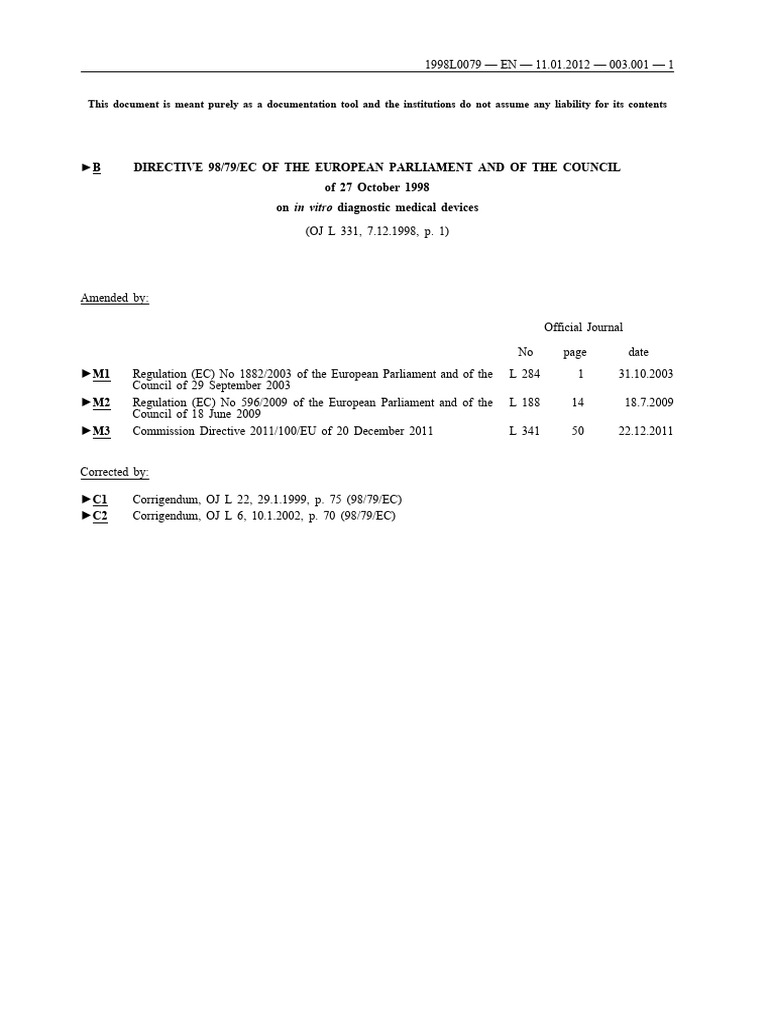 98 79ec | PDF | Medical Device | Directive (European Union)