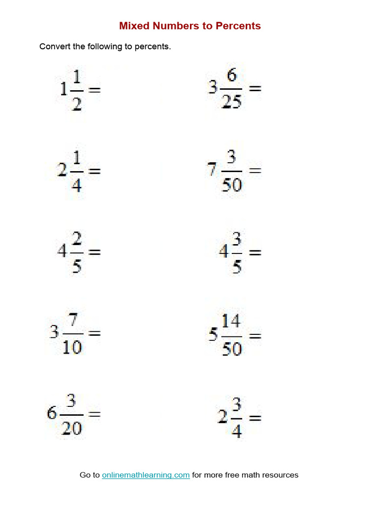 Mixed Number Percent Worksheet | PDF