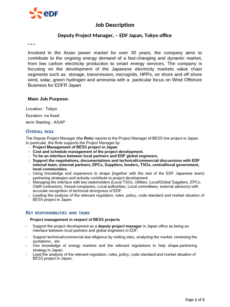 EDF Japan Project Manager | PDF | Public Utility | Due Diligence