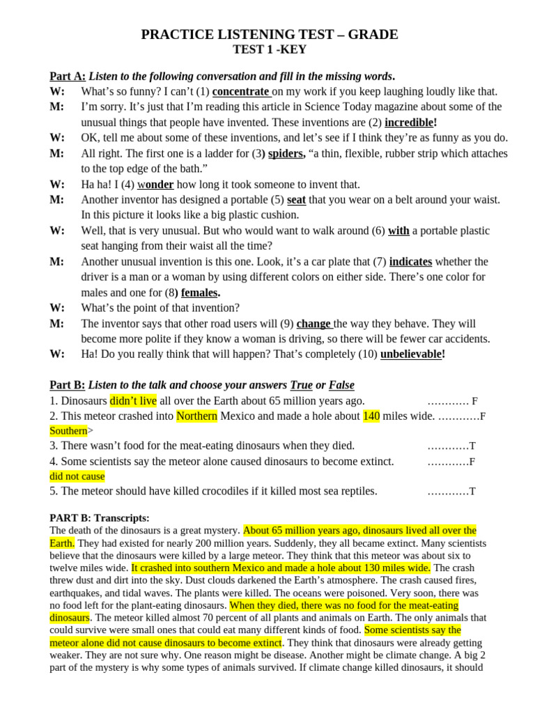 Listening Practice 1 - Key | PDF | Characters In Romeo And Juliet ...