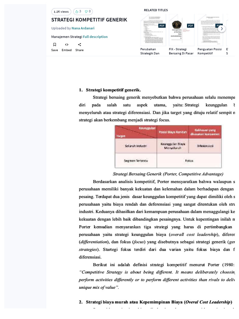 PDF Strategi Kompetitif Generik Compress | PDF
