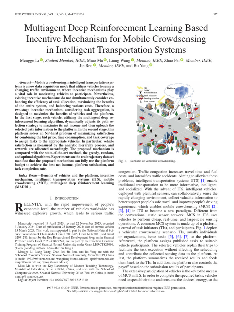 Multiagent Deep Reinforcement Learning Based Incentive Mechanism For Mobile Crowdsensing in ...