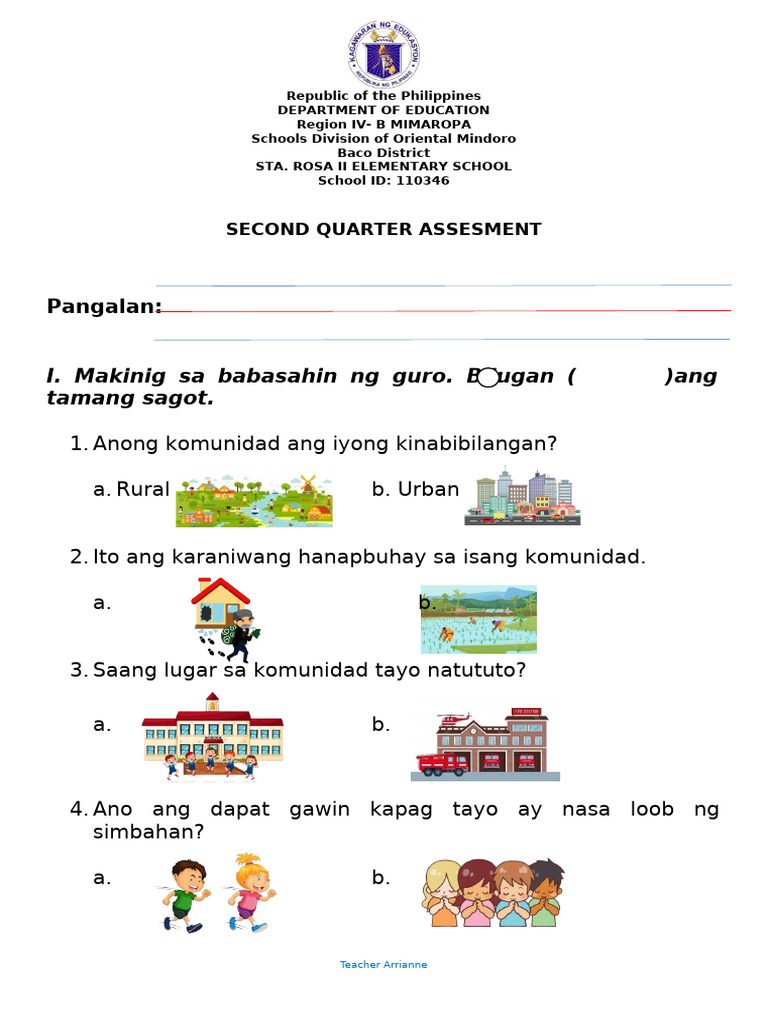 Second Quarter Assessment - Kinder | PDF