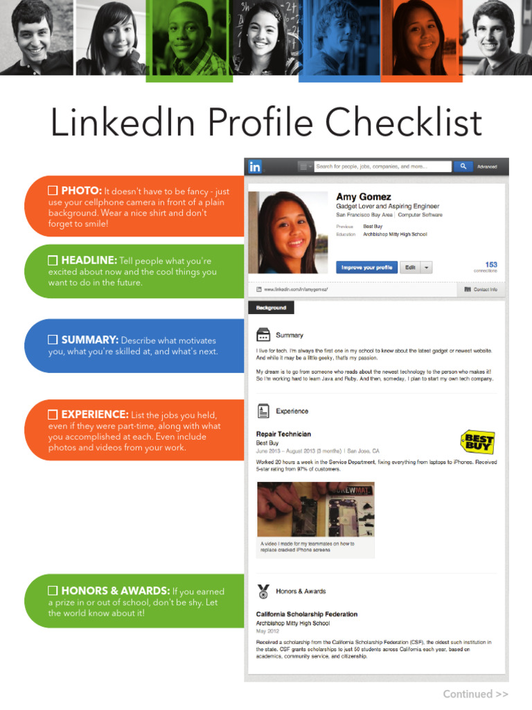 LinkedIn Profile Checklist - High School Students | PDF