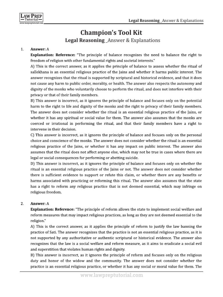 Legal Reasoning Answer & Explanations-1728996580 | PDF