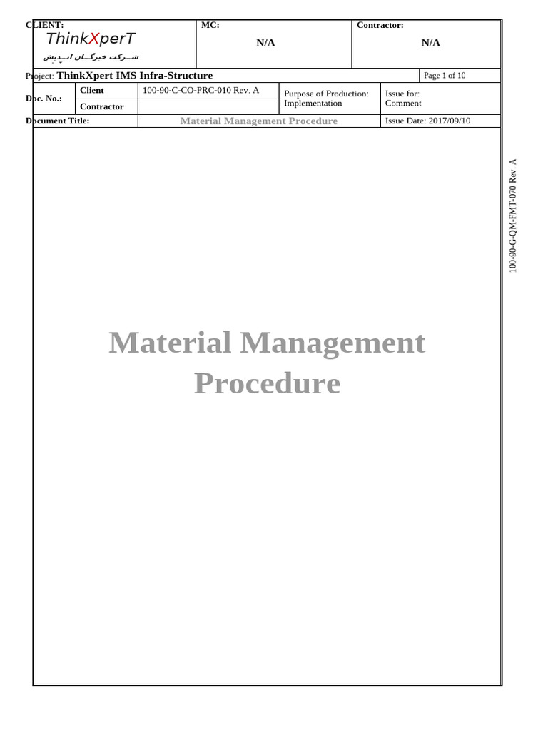 100-90-C-CO-PRC-010 Rev. A-Material Management Procedure | PDF ...