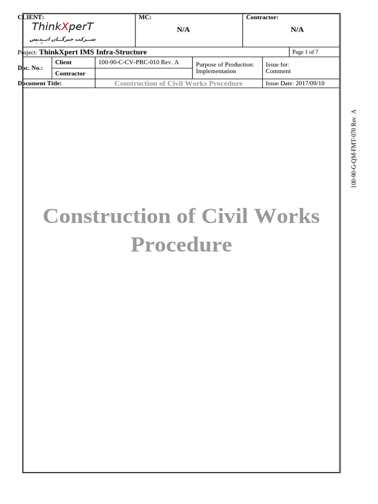 100-90-C-CV-PRC-010 Rev. A-Construction of Civil Works Procedure | PDF