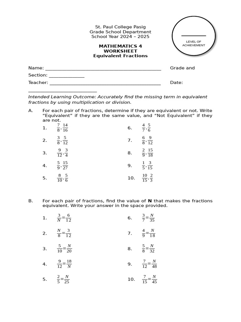 M4 - Q3W2 Day2 - ILD - Equivalent Fractions | PDF | Mathematics | Arithmetic